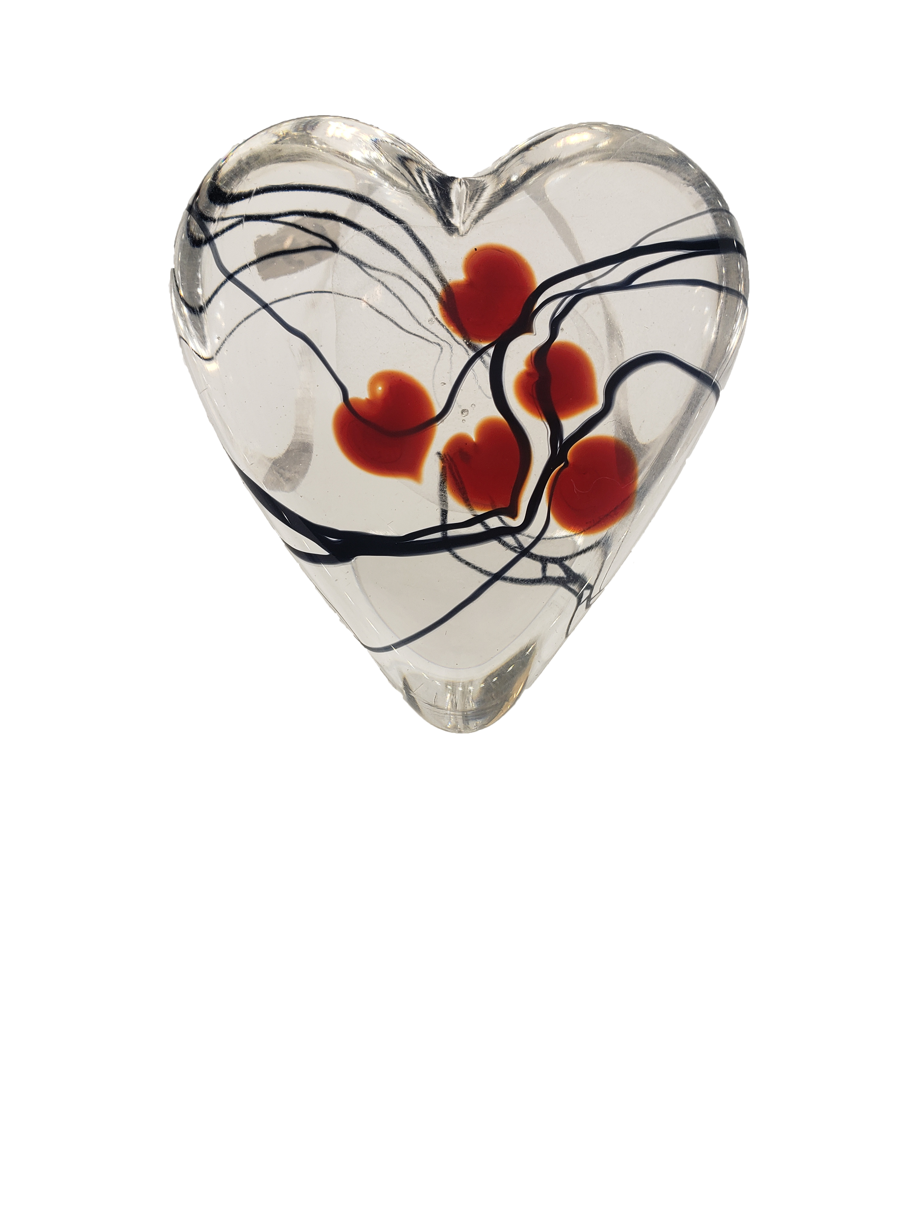 Clear Glass Heart Paperweight With Hearts and Vines- by David Salazar
