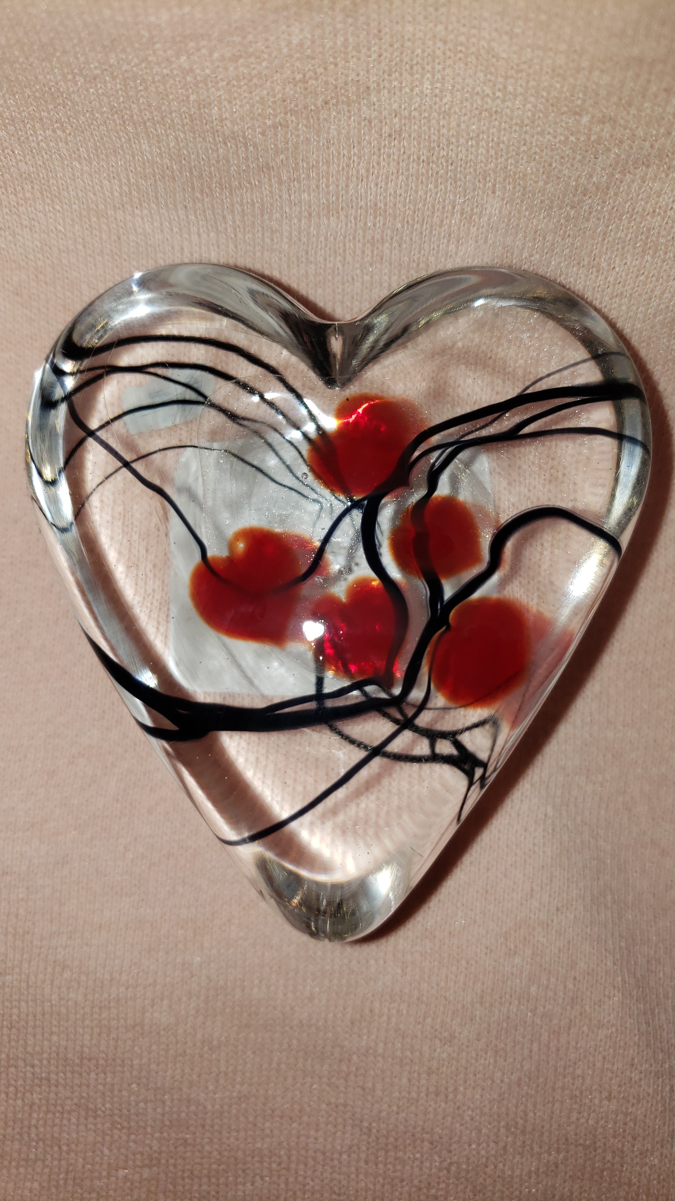 Clear Glass Heart Paperweight With Hearts and Vines- by David Salazar