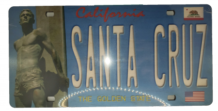 Decorative Wooden License Plate - Surfer Statue Santa Cruz